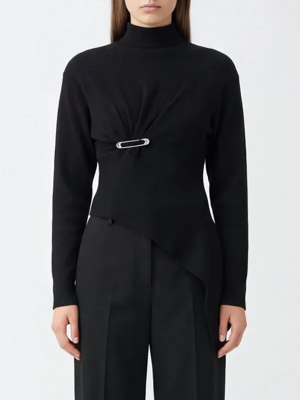 LANVIN Asymmetrical Draped Wool And Cashmere Blend Turtleneck Jumper - Black