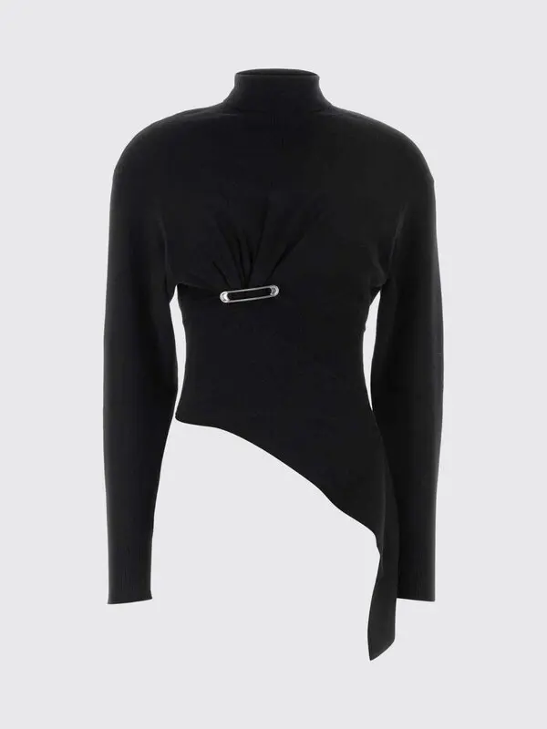 LANVIN Asymmetrical Draped Wool And Cashmere Blend Turtleneck Jumper - Black