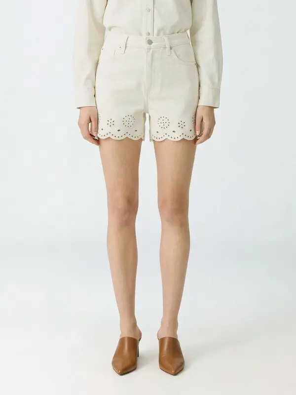 FRAME High-waisted Straight Fit Cotton Shorts With Scalloped Hem