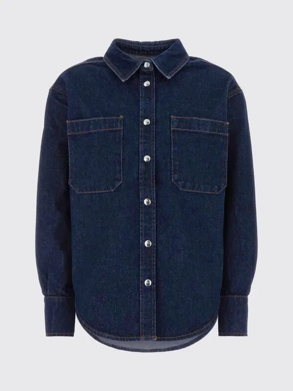 ANINE BING Cotton Denim Shirt With Patch Pockets - Blue