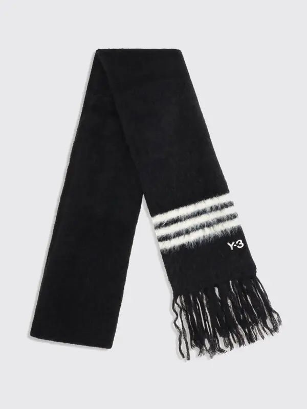 Y3 Striped Recycled Fabric Scarf With Logo And Fringes