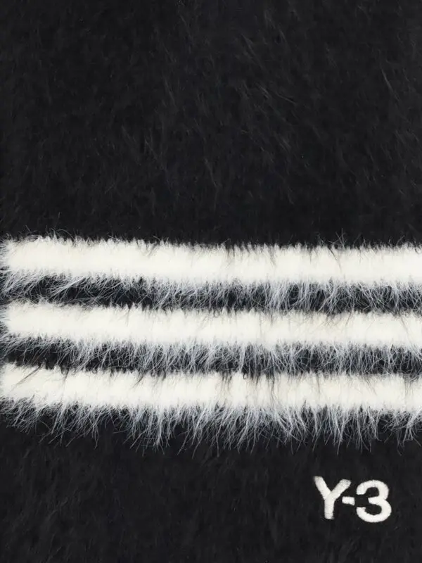 Y3 Striped Recycled Fabric Scarf With Logo And Fringes