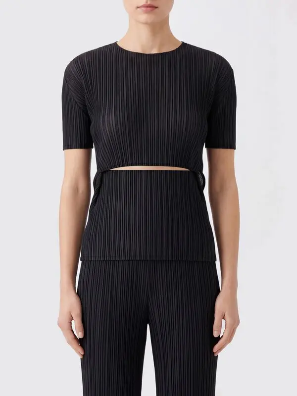 Issey Miyake Pleated Crêpe Top With Short Sleeves And Cut-outs