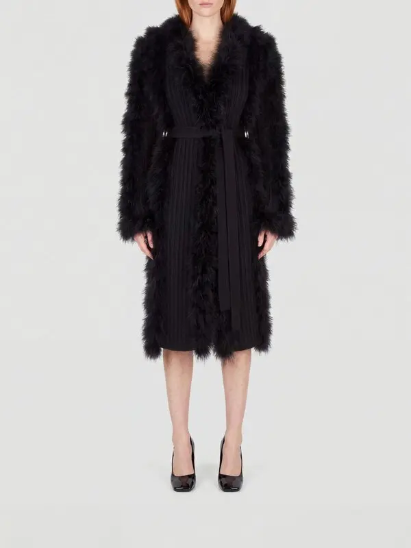 Attico Long Robe Coat In Alpaca Wool With A Tie Belt