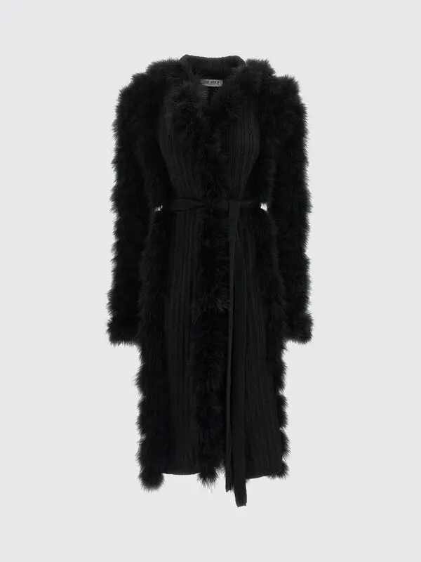 Attico Long Robe Coat In Alpaca Wool With A Tie Belt