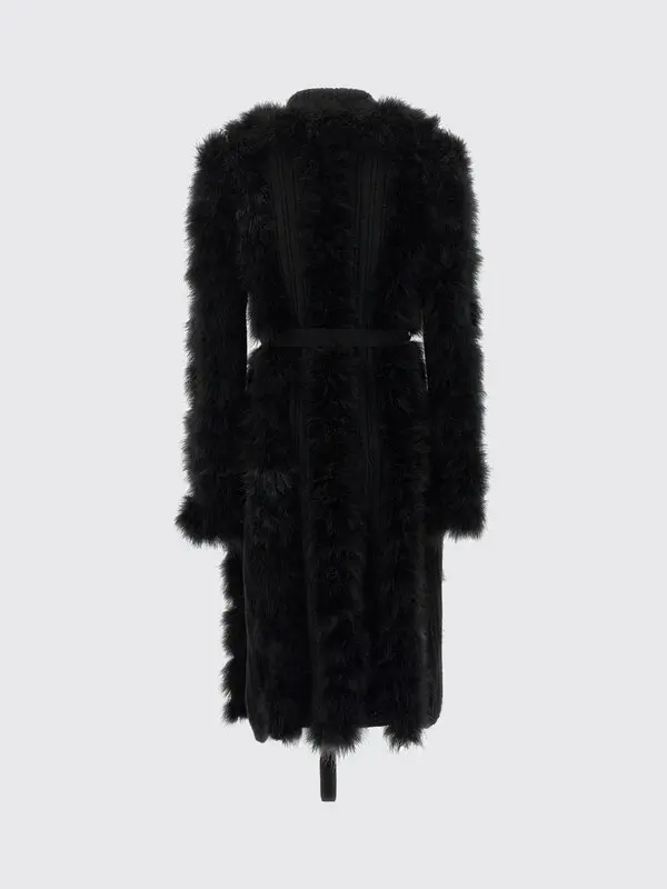 Attico Long Robe Coat In Alpaca Wool With A Tie Belt