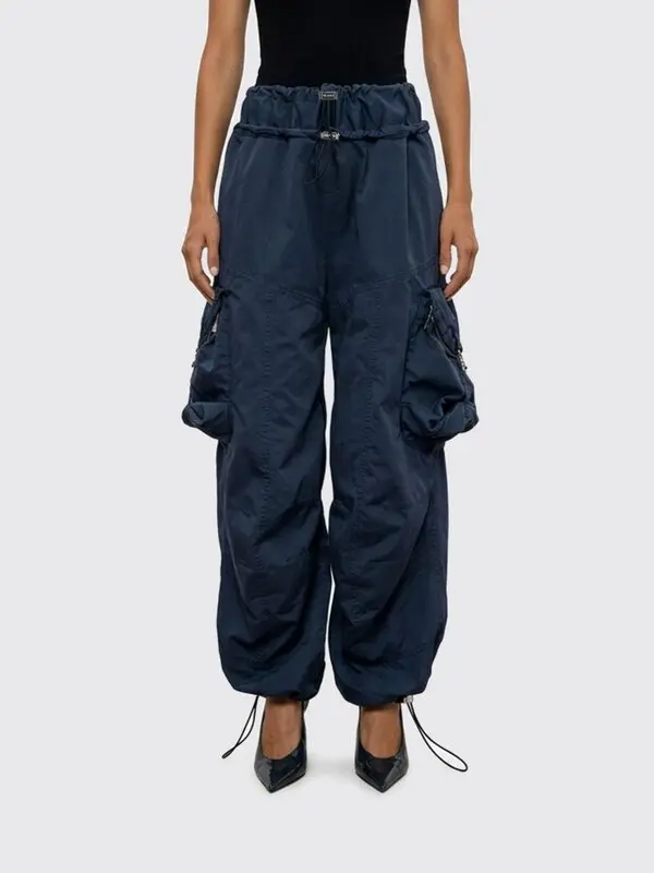 Attico High-waisted Wide-leg Cargo Trousers In Cotton - Blue