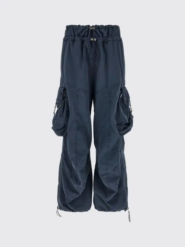 Attico High-waisted Wide-leg Cargo Trousers In Cotton - Blue