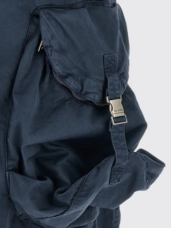 Attico High-waisted Wide-leg Cargo Trousers In Cotton - Blue