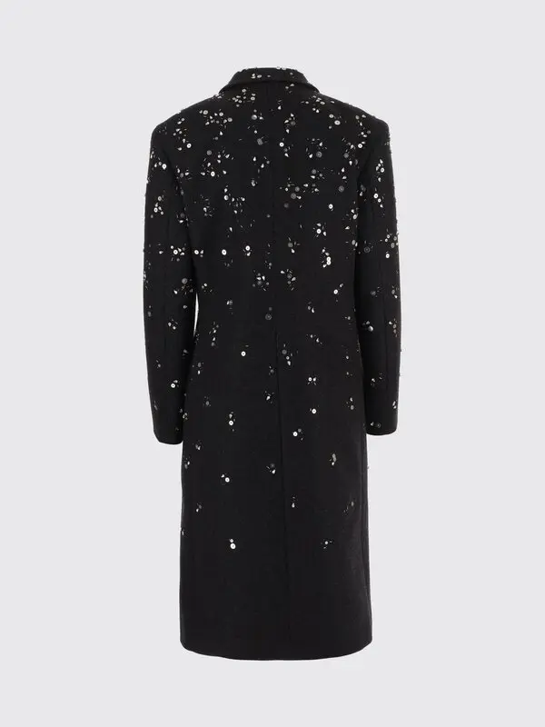 JIL SANDER Long Wool Coat With Crystal And Sequin Embroidery - Black