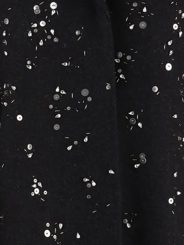 JIL SANDER Long Wool Coat With Crystal And Sequin Embroidery - Black