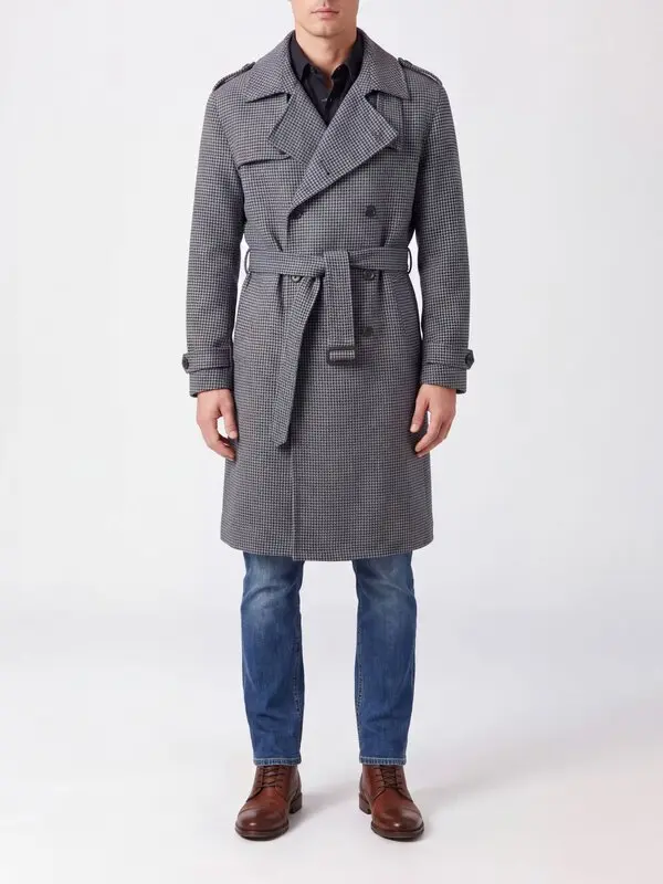 Tagliatore Houndstooth Wool Double-breasted Coat With A Waist Belt
