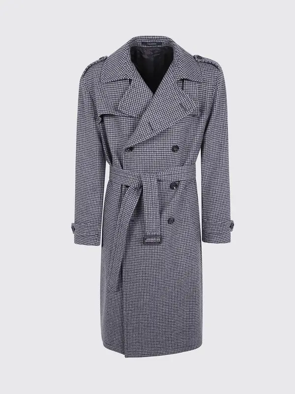 Tagliatore Houndstooth Wool Double-breasted Coat With A Waist Belt