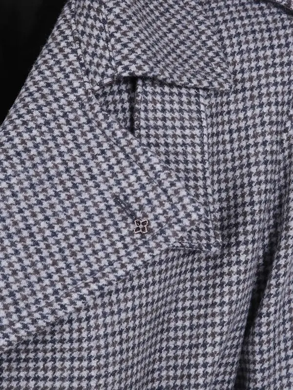 Tagliatore Houndstooth Wool Double-breasted Coat With A Waist Belt