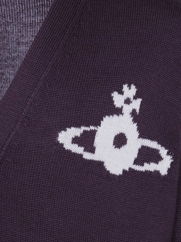 VIVIENNE WESTWOOD V-neck Wool Cardigan With Jacquard Orb Logo - Red