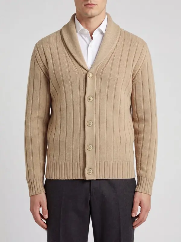 Brunello Cucinelli Pure Cashmere Shawl Collar Cardigan With Buttons