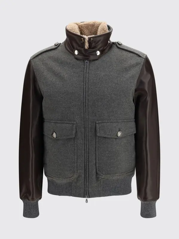 Brunello Cucinelli Cashmere Bomber Jacket With Fur Collar And Leather Details