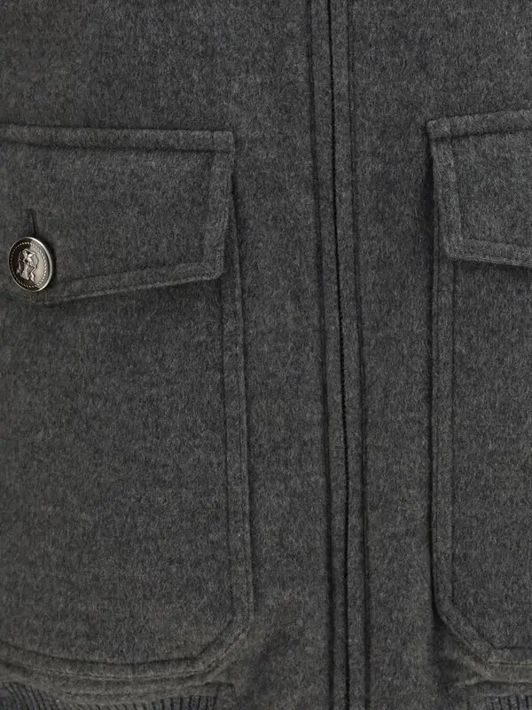 Brunello Cucinelli Cashmere Bomber Jacket With Fur Collar And Leather Details