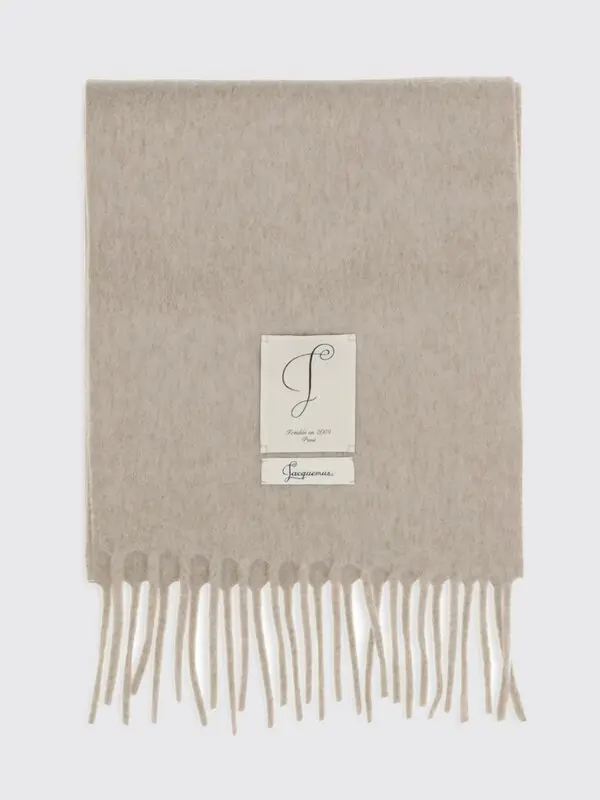 Jacquemus Colour-block Wool-blend Scarf With Fringes And Applied Logo - Beige