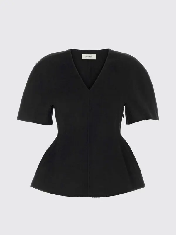 LISA YANG V-neck Wool And Cashmere Short-sleeve Top With Ruffles