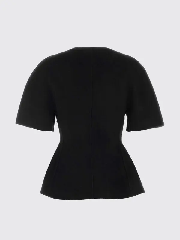LISA YANG V-neck Wool And Cashmere Short-sleeve Top With Ruffles