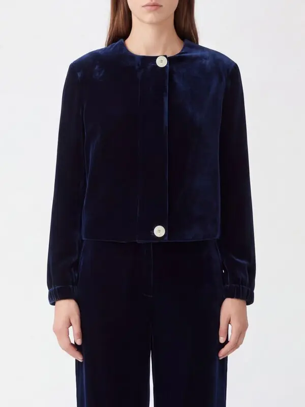 Giorgio Armani Single-breasted Cropped Velvet Jacket With Crew Neck