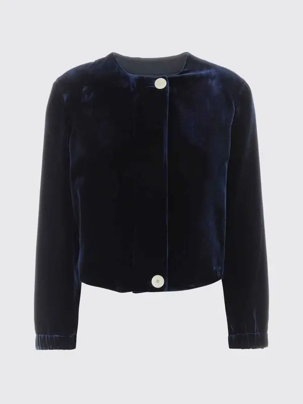 Giorgio Armani Single-breasted Cropped Velvet Jacket With Crew Neck