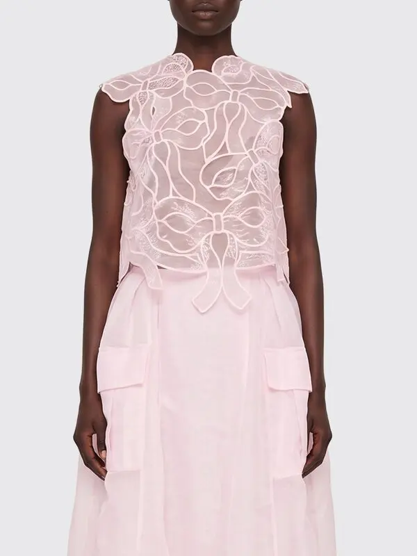 Cecilie Bahnsen Asymmetric Embroidered Tulle Evening Top