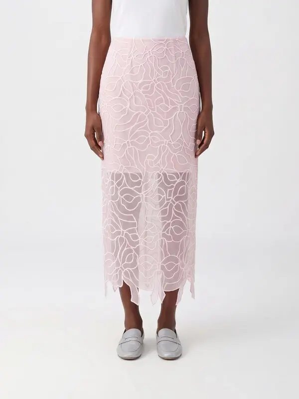 Cecilie Bahnsen Asymmetric Hem Cotton Blend Midi Pencil Skirt