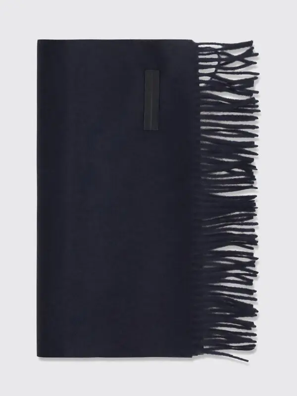 Zegna Rectangular 100% Cashmere Scarf With Fringed Hem And Logo - Olive