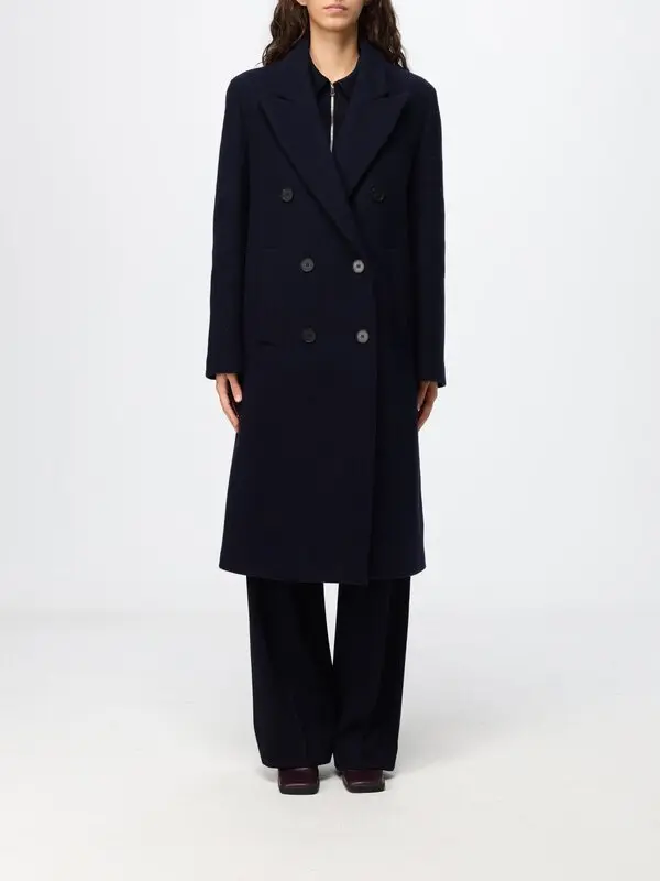 TELA Double-breasted Long Coat In Virgin Wool Blend