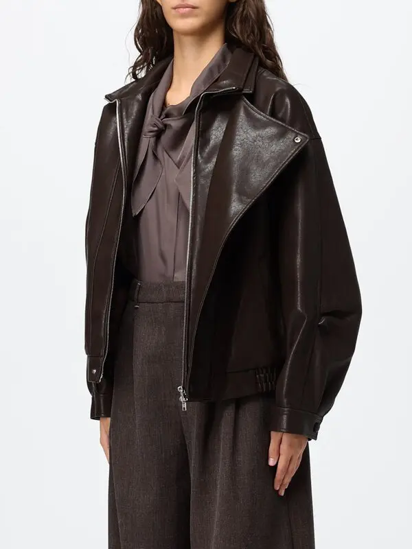 ELEH Relaxed Fit Faux Leather Bomber Jacket With Asymmetrical Closure