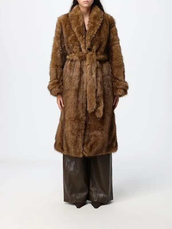 ELEH Faux Fur Robe Coat With Self-tie Belt