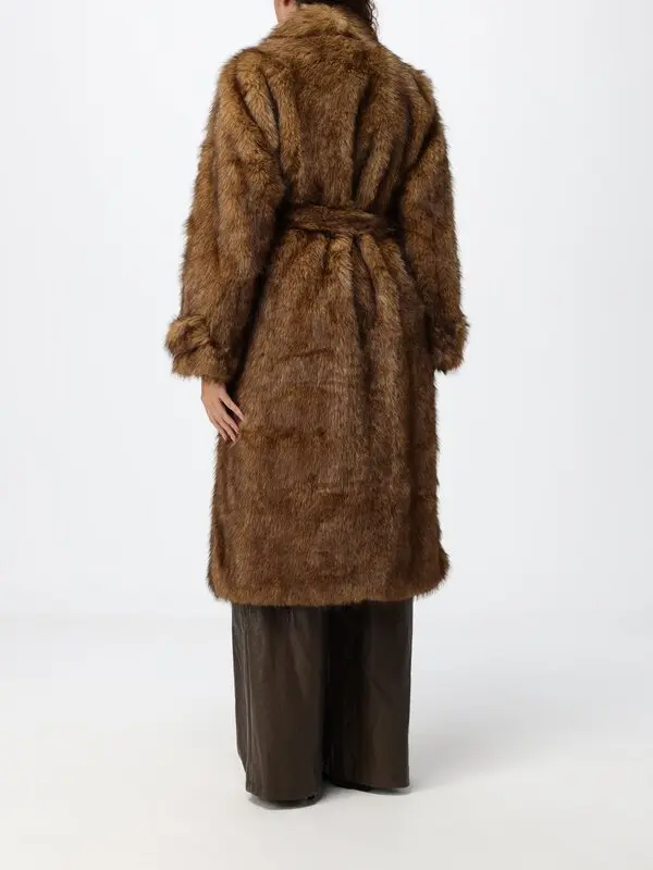ELEH Faux Fur Robe Coat With Self-tie Belt