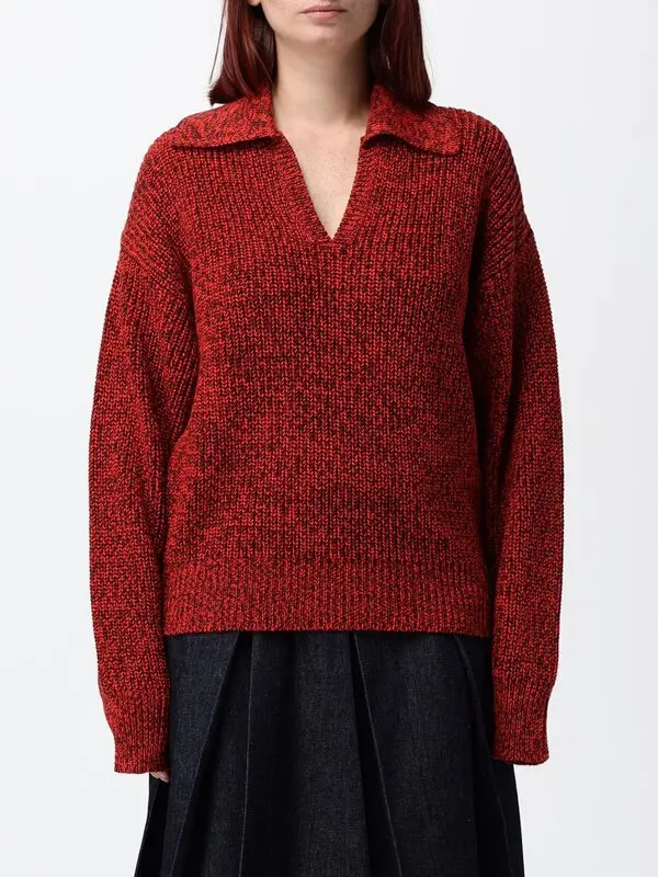 TELA V-neck Long-sleeved Wool Blend Knitted Polo Shirt
