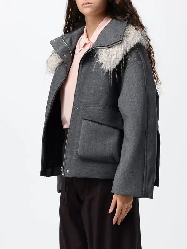 TELA Short Coat In Virgin Wool Blend With Fur Collar