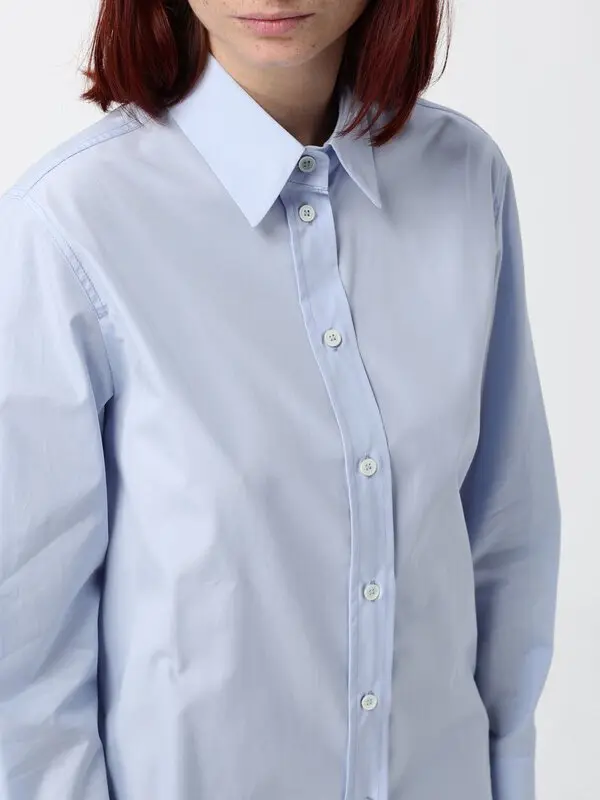 TELA Long-sleeved Classic Collar Shirt In Cotton Poplin - Gnawed Blue