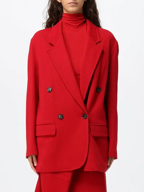 TELA Relaxed Fit Double-breasted Wool Blend Blazer With V-neck