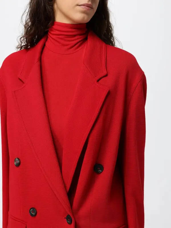 TELA Relaxed Fit Double-breasted Wool Blend Blazer With V-neck