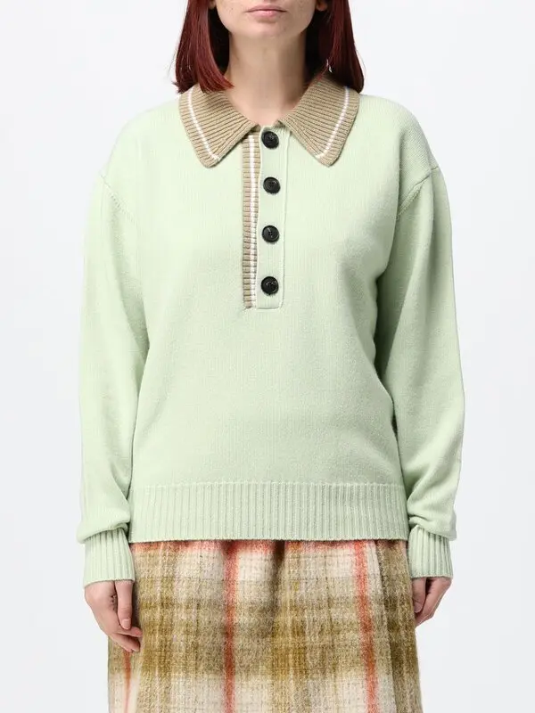 TELA Long-sleeved Knitted Wool Polo Shirt With A Ribbed Collar