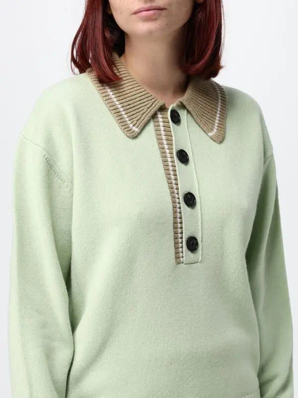 TELA Long-sleeved Knitted Wool Polo Shirt With A Ribbed Collar
