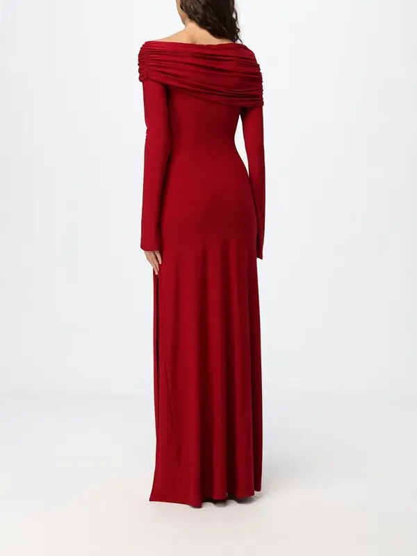 ELEH Long-sleeved Evening Sheath Gown In Stretch Jersey With A Straight Neckline - Red