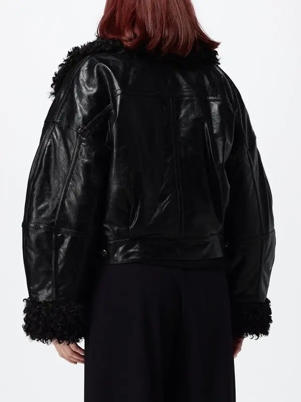 ELEH Faux Leather Bomber Jacket With Faux Fur Collar And Cuffs