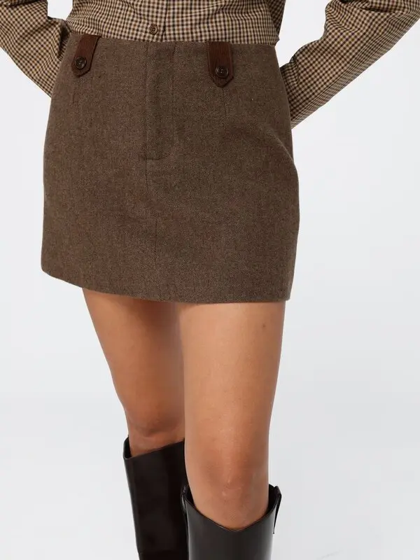 ELEH High-waisted Wool Blend Pencil Mini Skirt With Slim Fit