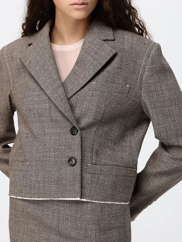 TELA Cropped Double-breasted Blazer In Pure Virgin Wool With Padded Shoulders