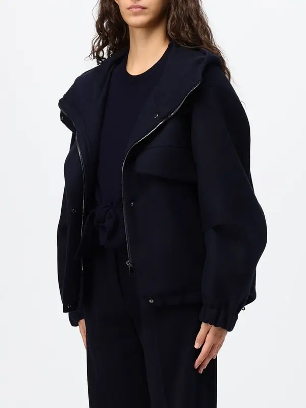 TELA Relaxed Fit Hooded Short Coat In Virgin Wool Blend - Blue