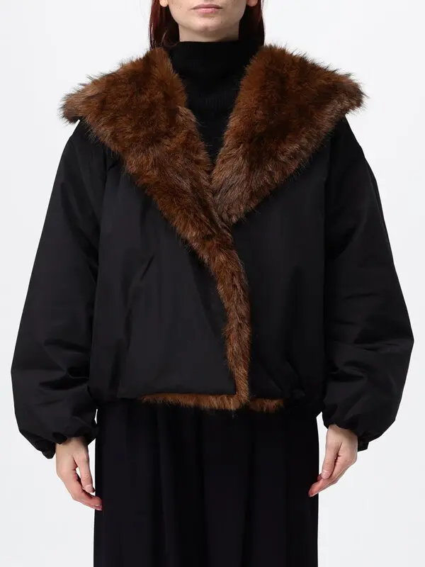 ELEH Waterproof Short Faux Fur Hooded Jacket With Balloon Sleeves