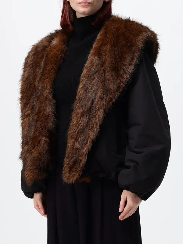 ELEH Waterproof Short Faux Fur Hooded Jacket With Balloon Sleeves