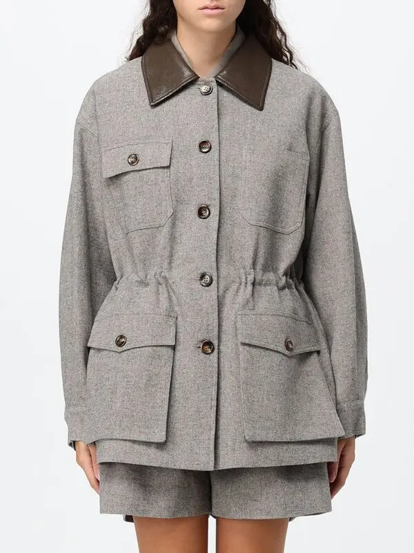 ELEH Cropped Wool Blend Jacket With Leather Collar