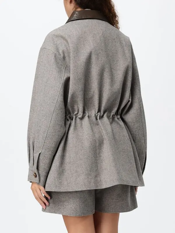 ELEH Cropped Wool Blend Jacket With Leather Collar